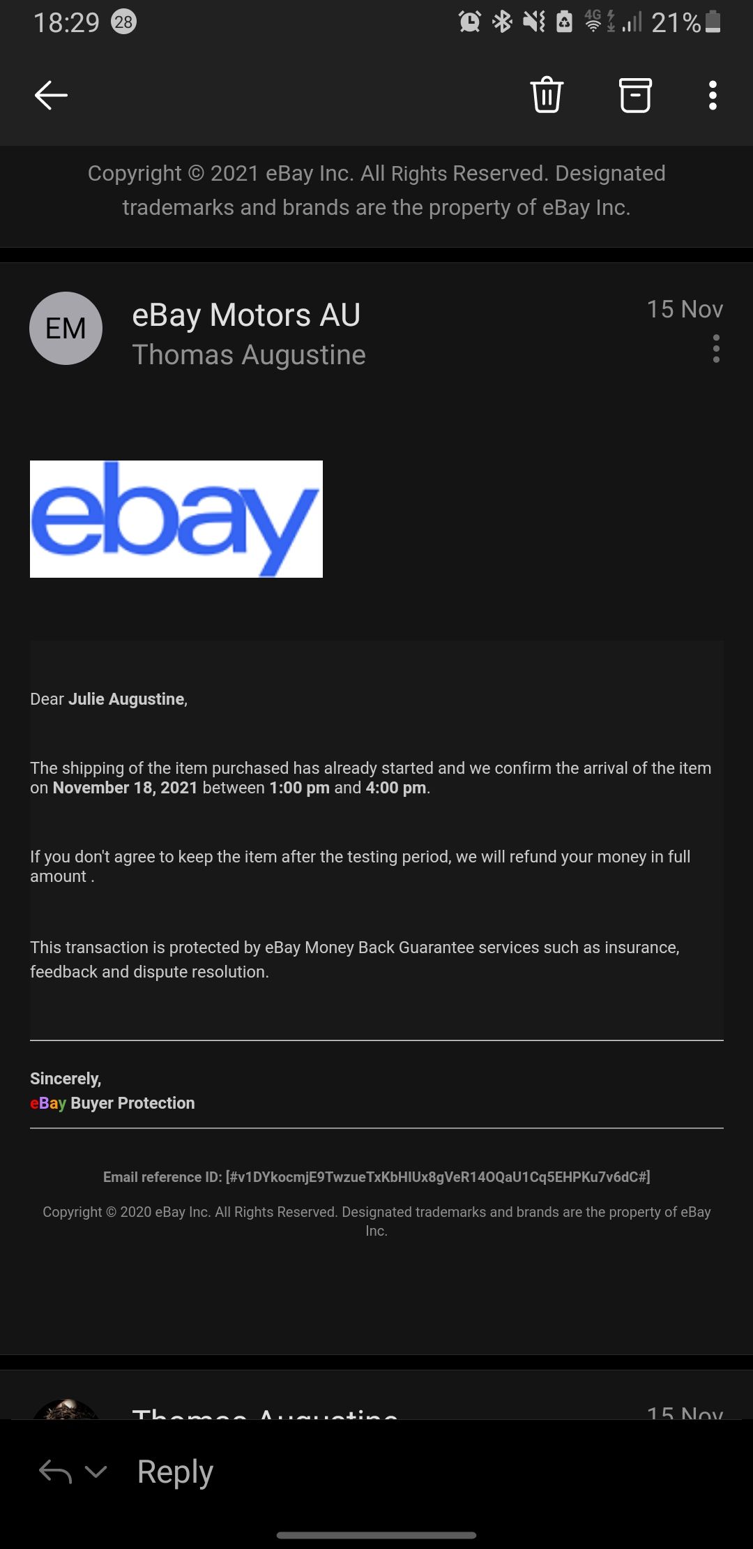 Email reference id: #v1DYkocmjE9TwzueTxKbHIUx8gVeR... - The eBay Community